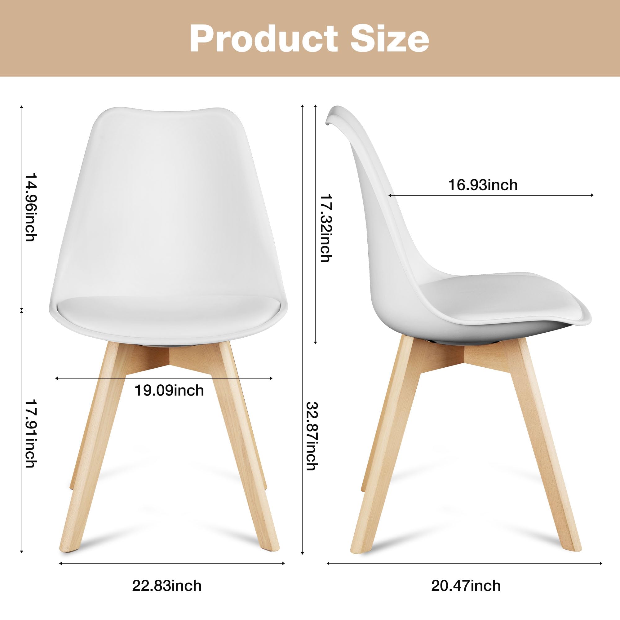 JHK Dining Chairs Set of 4 Dining Room Chairs, Kitchen Chairs Dining Table Chairs, Mid-Century Modern Dining Chairs for Dining,Kitchen, Living Room White