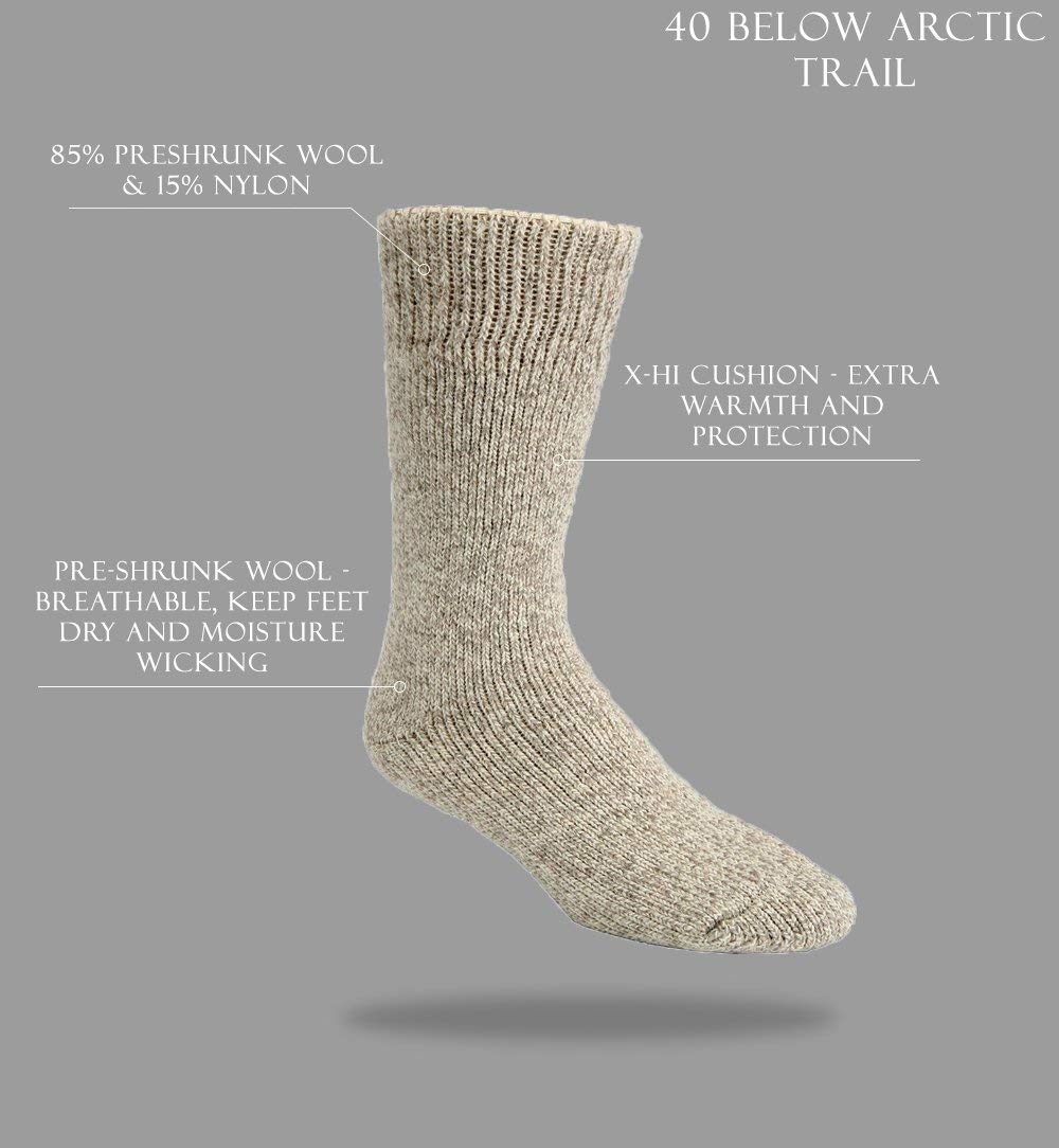 J.B. Field's 85% Wool Arctic Trail -40 Below Winter, Thermal Sock for Men, Women, for Hiking, Trekking & Outdoor 2 Pack, Made In Canada (Medium (5-9 Shoe), Green)