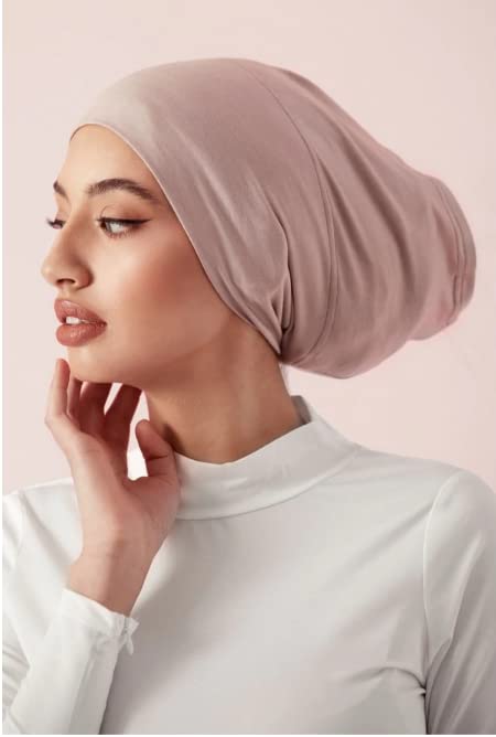 Hophor Women Slouchy Beanie Hats Bandana Bone Chemo Inner Cap for Hijab (Khaki+Nude)