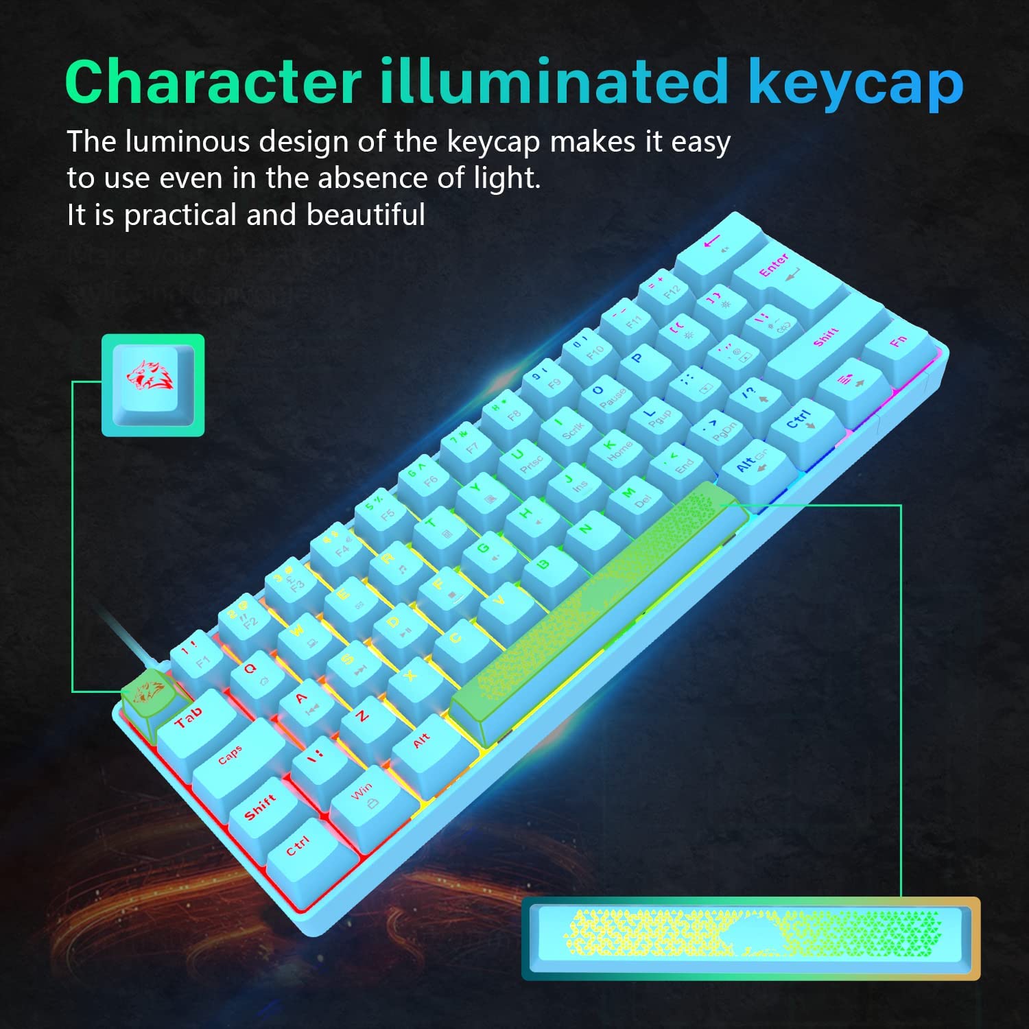 K65 Pro 60% Gaming Keyboard and Mouse Combo Small Mini RGB Backlight Mechanical Keyboard and Ultralight Honeycomb Optical Mouse,Mouse Pad Tactile Blue Switch Anti-Ghosting for Xbox,PS4,PC,Laptop(Blue)