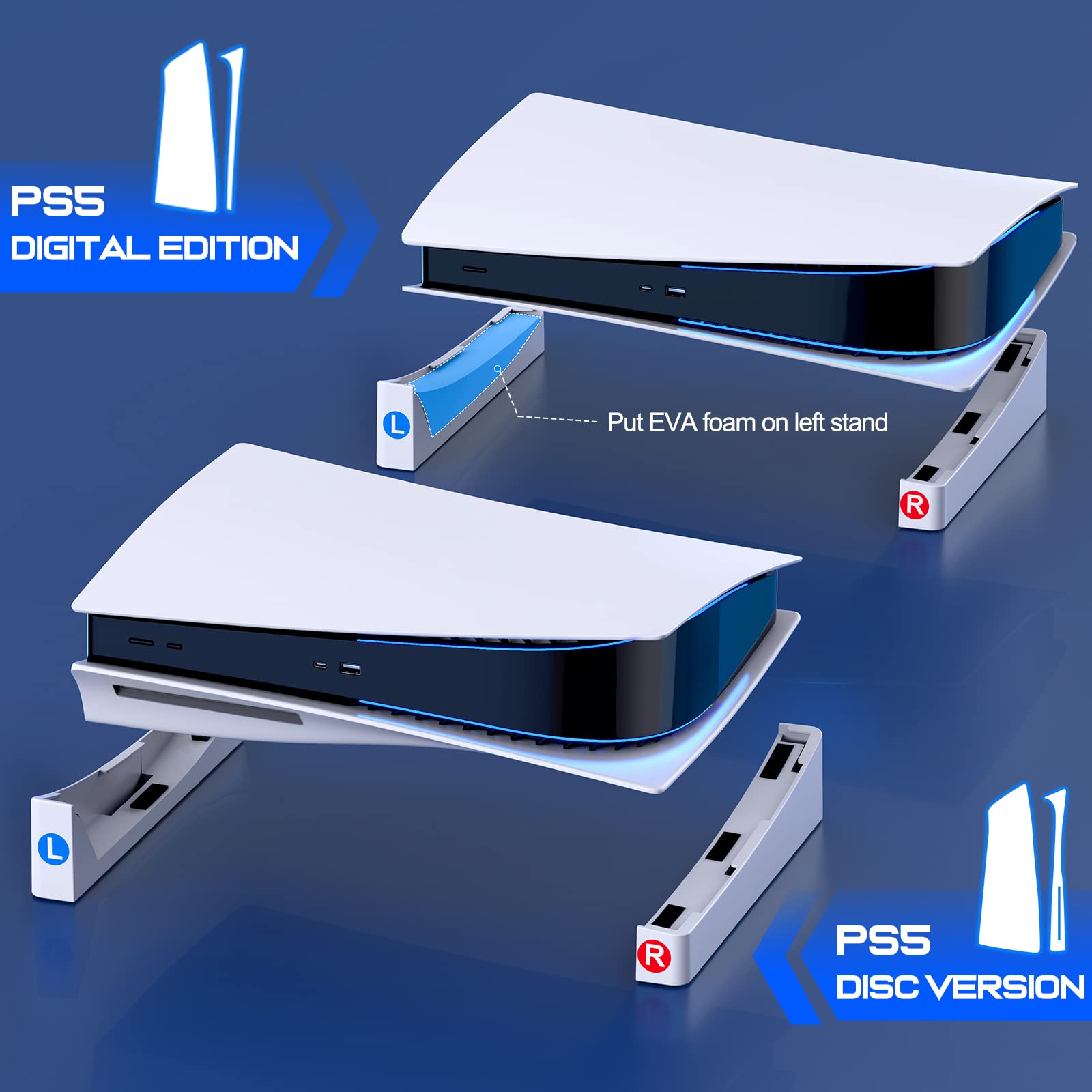 Horizontal Stand with 3 Silent Cooling Fans Compatible with Playstation 5, PS5 Accessories Cooling Station, Cooling Fan and Stand Horizontal Kit for PS5 Console Disc/Digital (Not Fit 2023 PS5 Slim)