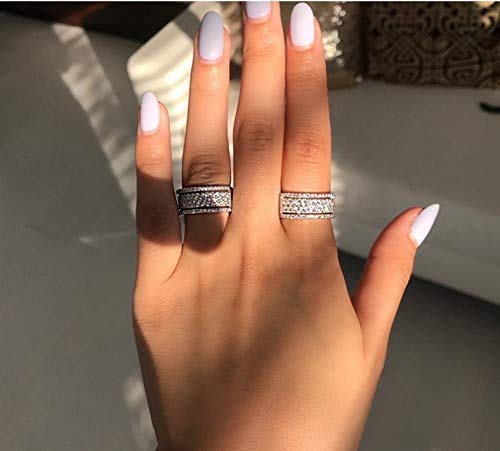 KUYIUIF 925 Sterling Silver Stacking Ring, Cubic Zirconia Eternity Band, 3 Band Width, Anniversary, Engagement, Wedding Ring for Women (8)