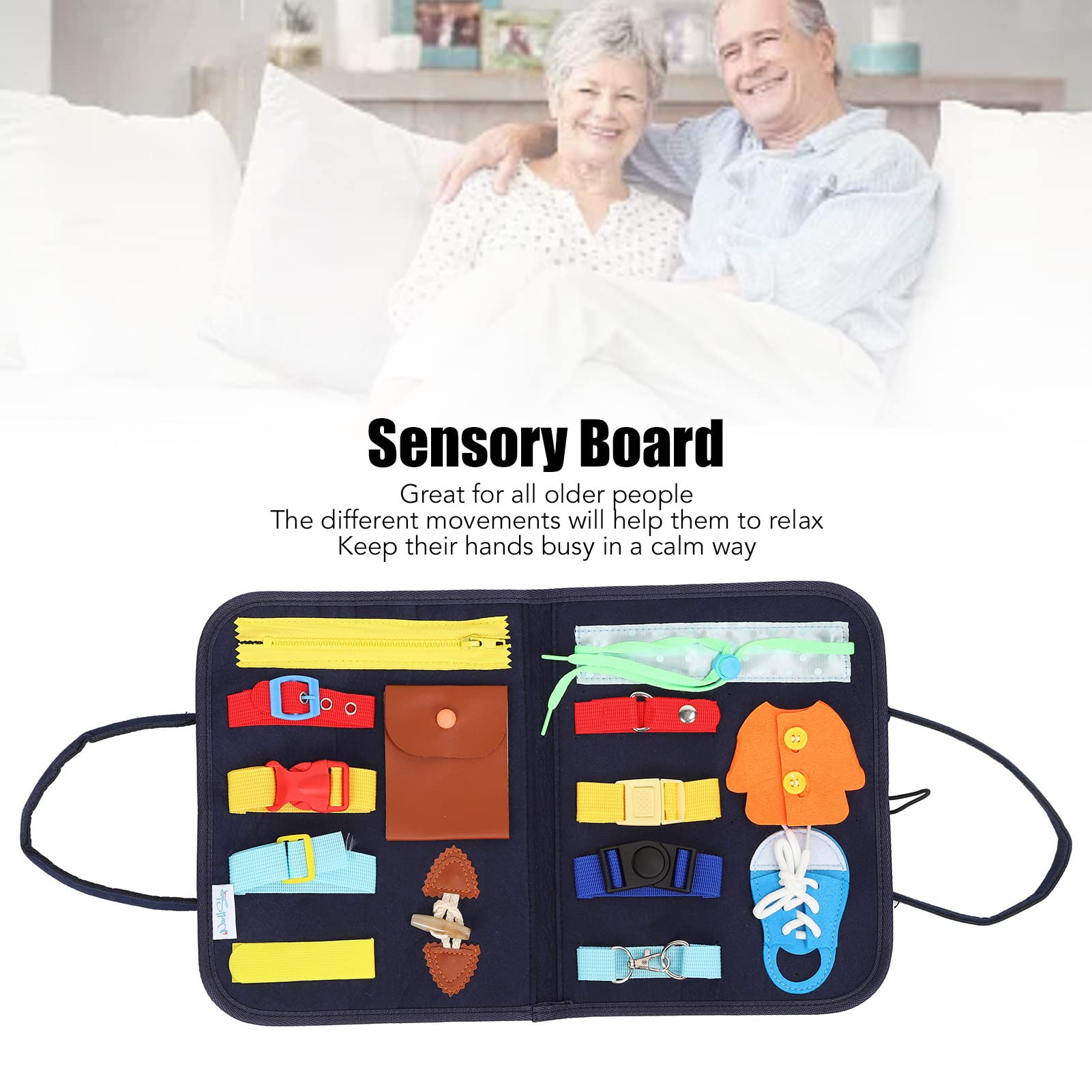 Sensory Activity Blanket, Portable Intelligence Development with Alphabet Sticker Dementia Fidget Toys for Elderly People