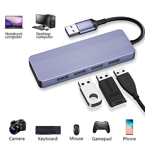 USB 3.0 Hub 4-Port, Ultra-Slim Data USB Hub Splitter USB Expander for MacBook, Mac Pro, Mac Mini, iMac, Surface Pro, XPS, PC, Laotop to Extend Flash Drive, HDD, Console, Printer, Camera,Keyborad etc
