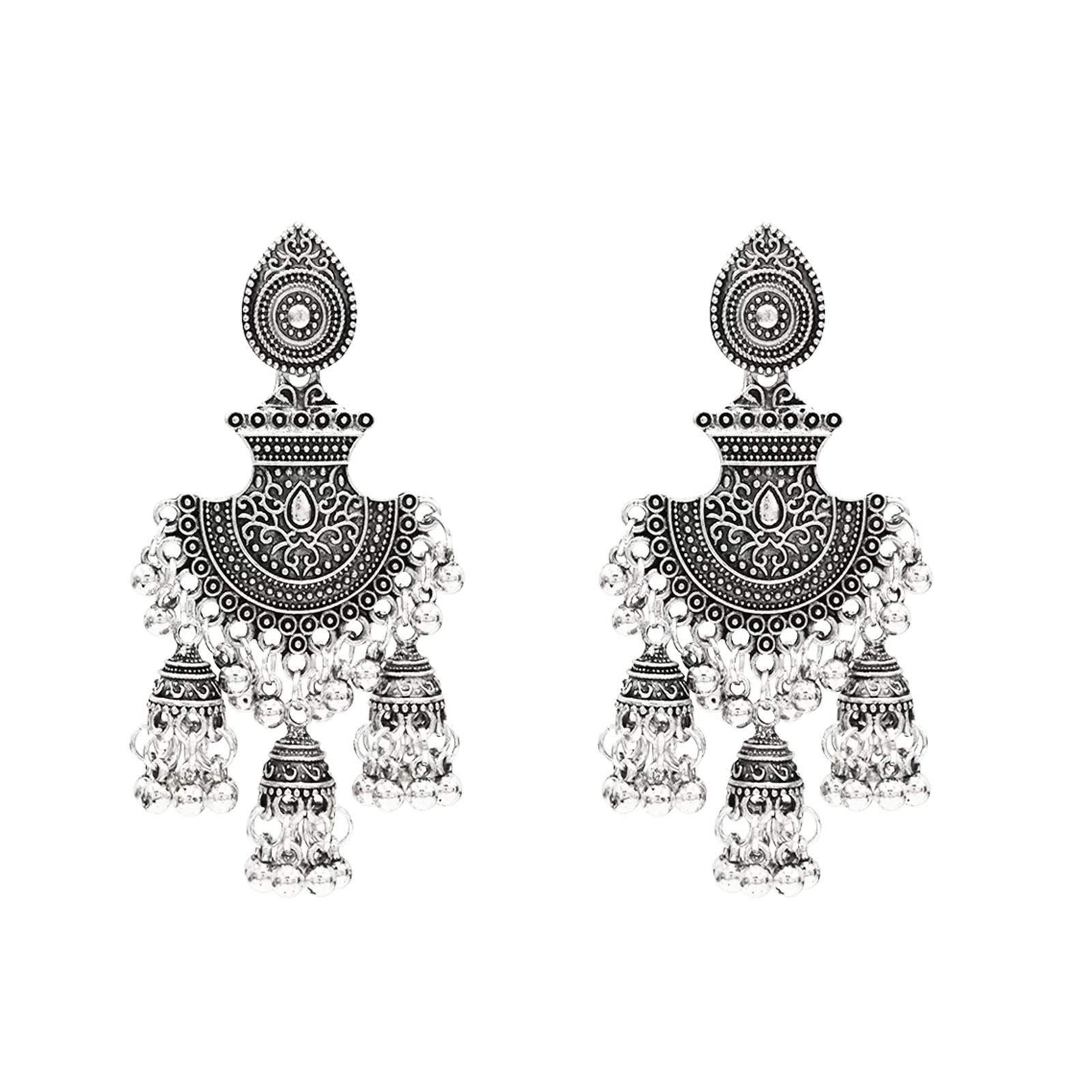 Jhumka Tassel Drop Earrings Bridal Dangle For Women Ethnic Afghan Silver Oorbellen Vintage Boho Tribal Egypt Nepal Gypsy Jewelry (Silver)