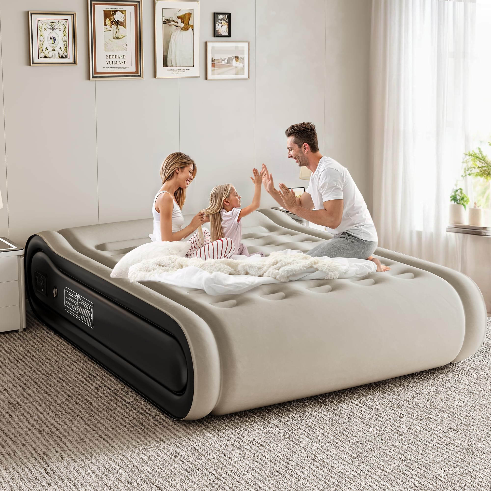YITAHOME 18'' Flocked Top Queen Air Mattress with External Pump and Headboard, Durable Inflatable Bed, Blow-Up Mattress for Indoor and Outdoor Use, Brown