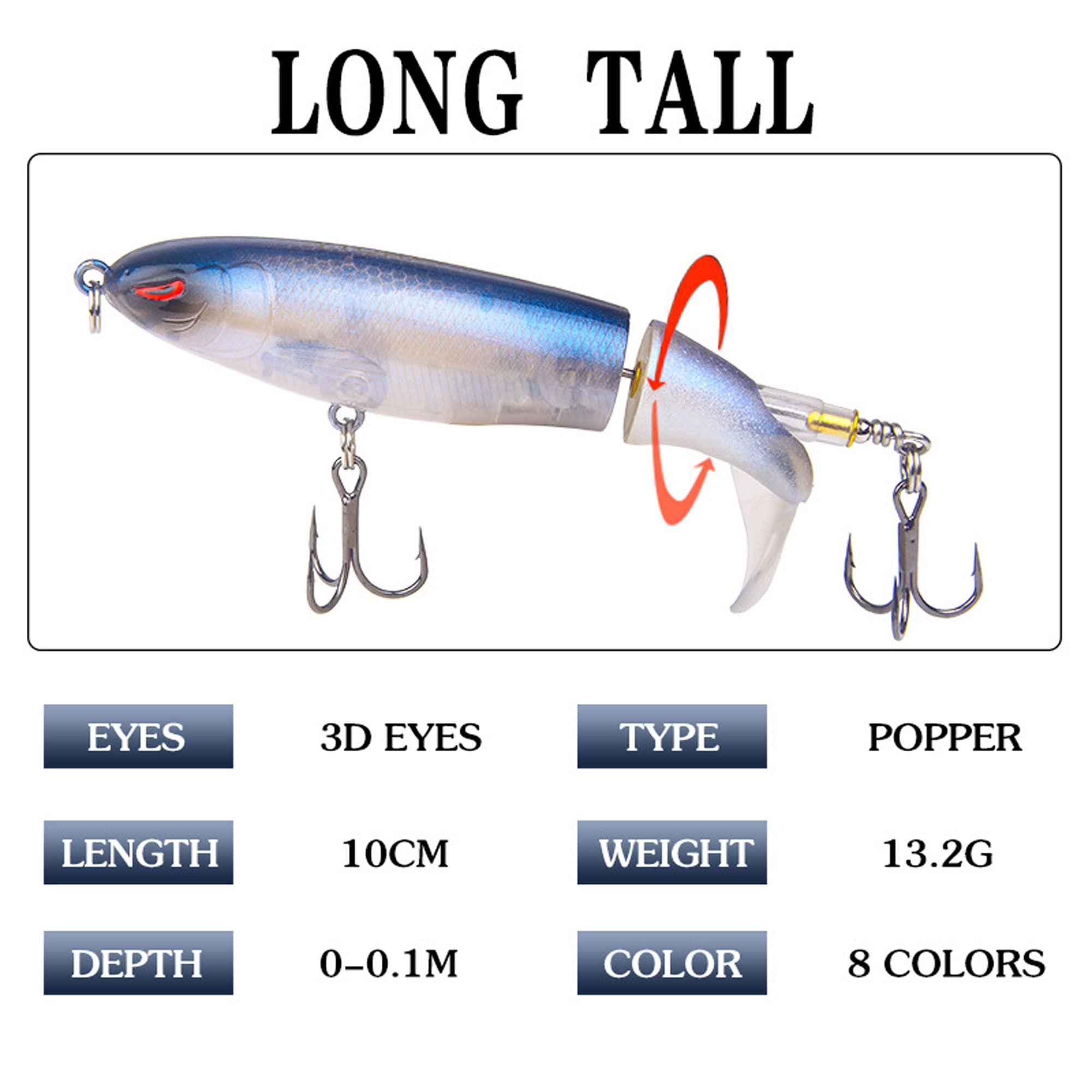 Lure Bait Propeller Fishing Bass with Topwater Floating Rotating Tractor Tail Artificial Hard Bait Fishing Lures Swimbaits Slow Sinking Hard Lure 3D Eyes (6)
