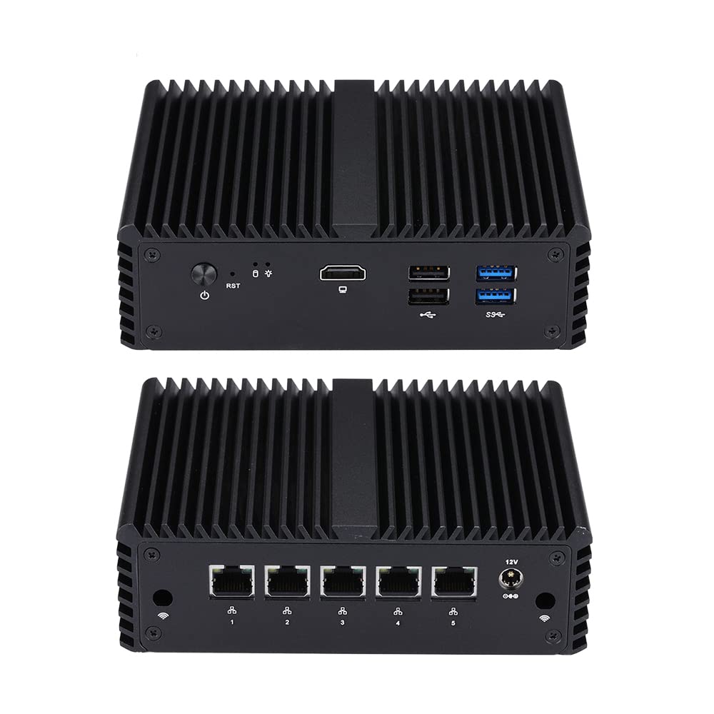 Qotom Mini PC Q750G5 CPU Celeron J4125 Quad Core 2.0 Ghz 5X 2.5G LAN Ports Home Office Router Firewall - 16G RAM 256G SSD WiFi