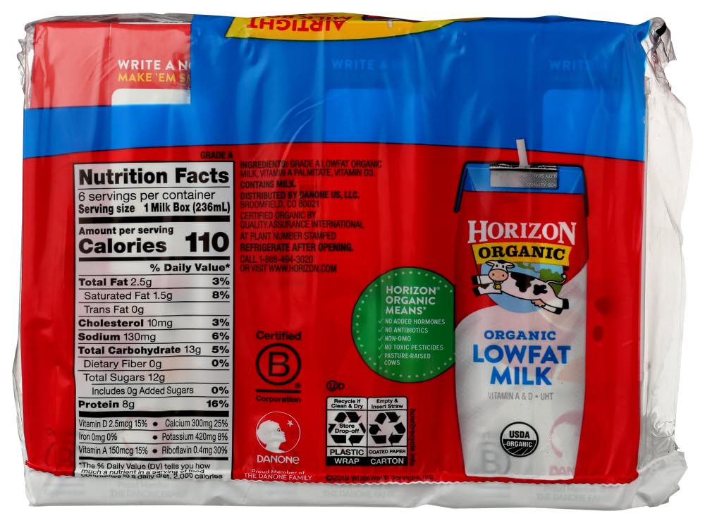 Horizon Organic Lowfat Milk 8 fl. oz., 6 Count (Pack of 2)