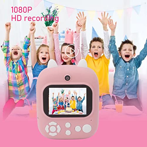 jerss Childrens Digital Camera 6 Filter Effects Face Recognition Auto Print Digital Camera 1080P ABS Home Silicone for Children (Pink)