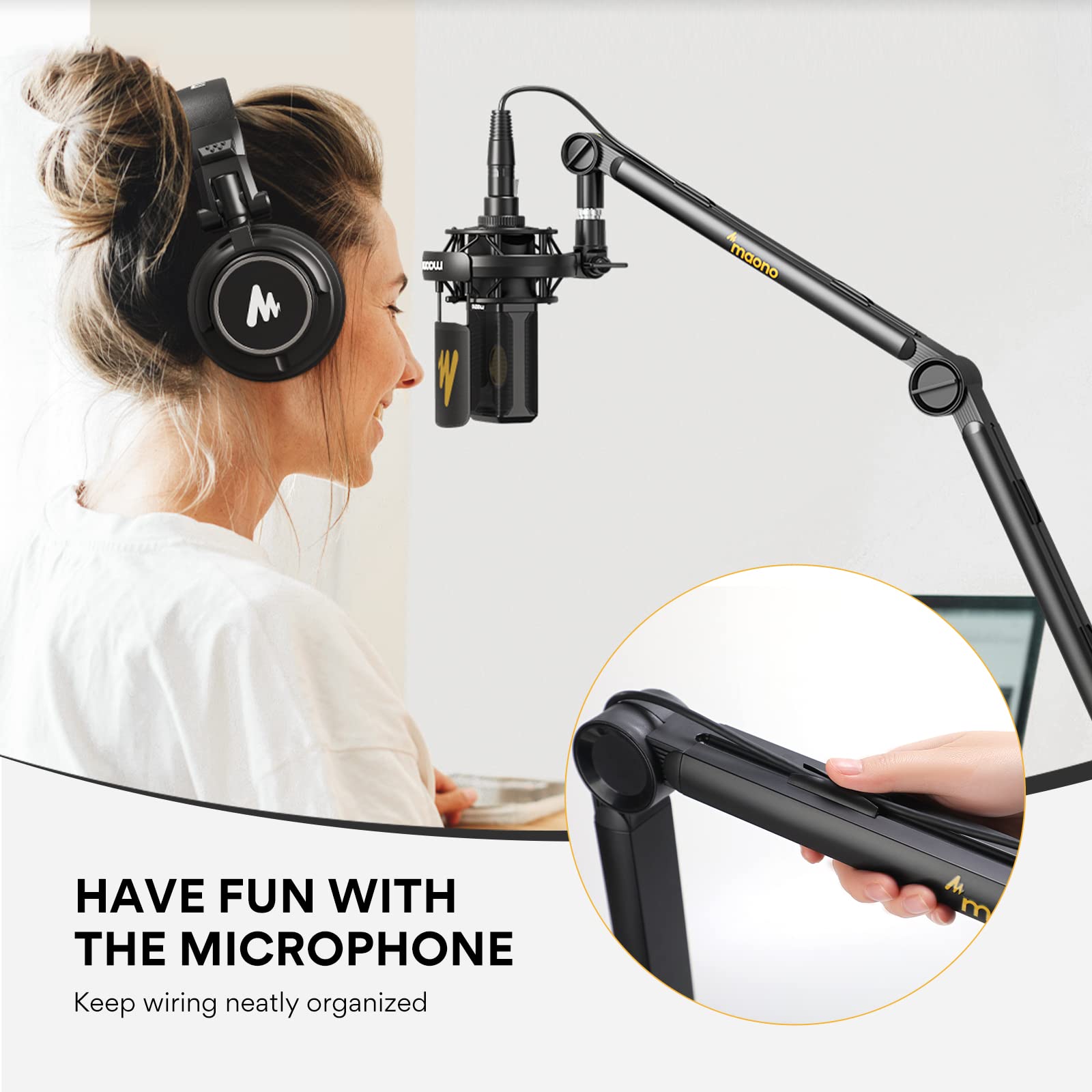 Maono Microphone Boom Arm, [ Sturdy & Stable] [Adjustable 360°]Rotatable Mic Boom Arm Stand with 3/8" to 5/8" Adapter, Heavy Duty Microphone Stand for Radio Studio, Podcast, Gaming (BA90)