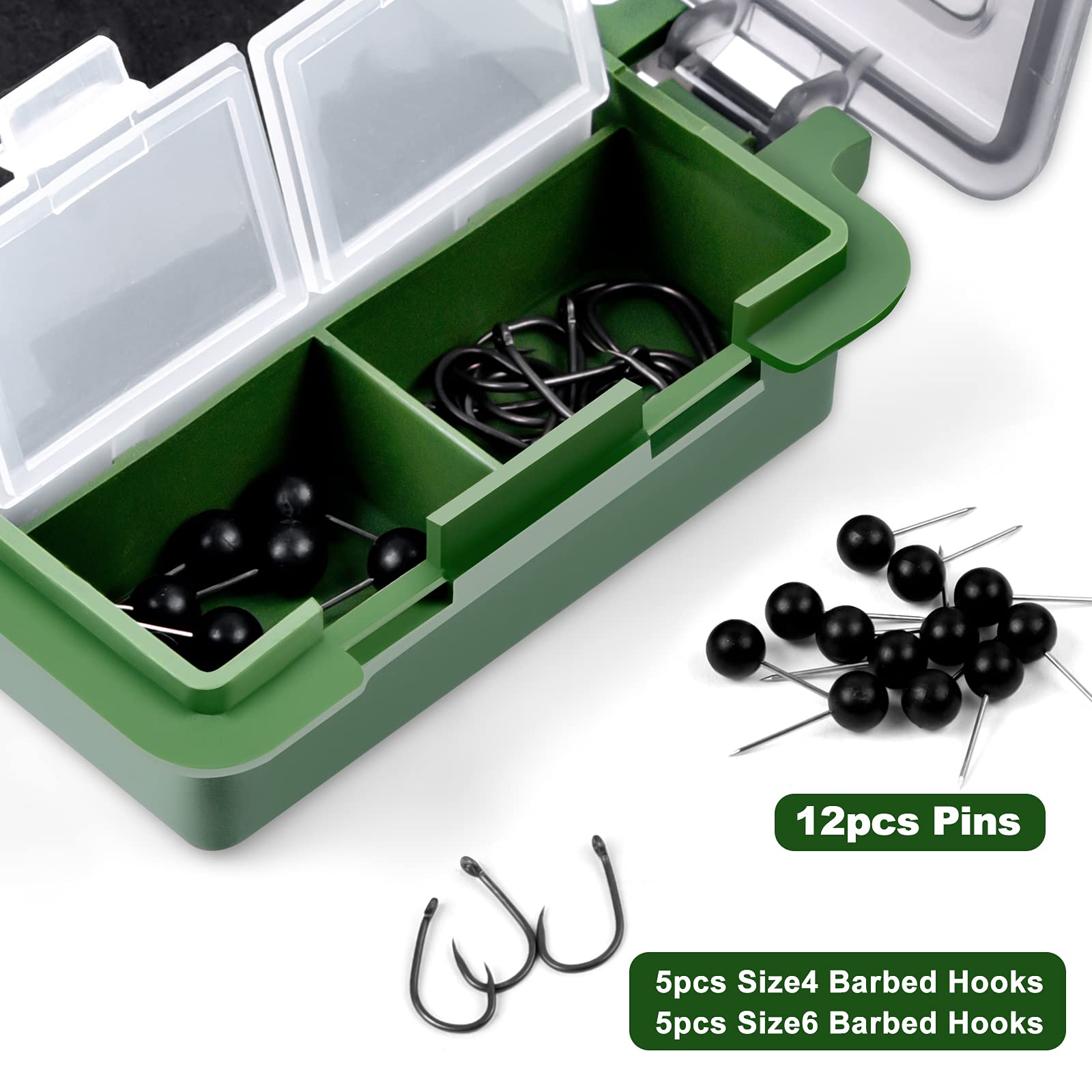 Luroad Stiff Hair Rig Tackle Box, Carp Fishing Storage Box Rig Board with 4pcs Hair Rigs, 12pcs Pins and 10pcs Barbed Fishing Hook in Rig Storage Box