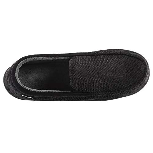 Isotoner Mens Diamond Corduroy Indoor/Outdoor Slipper With Memory Foam Moccasin, Black, 13-14 US