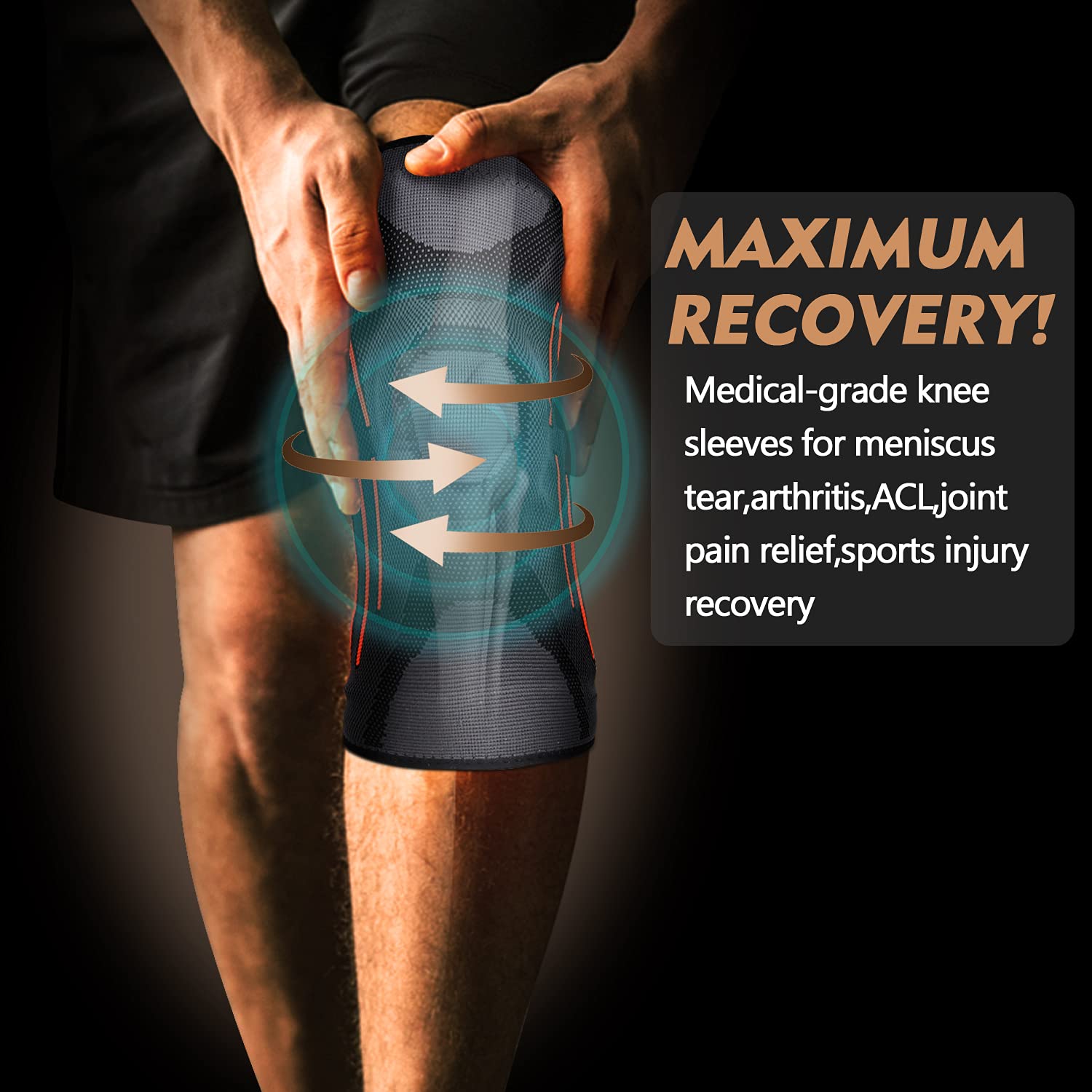 Knee Compression Sleeve - Knee Brace for Men & Women with Patella Gel Pads & Side Stabilizers, Knee Support for Working Out, Running, Weightlifting, for Arthritis Joint Pain Relief ACL Size XL