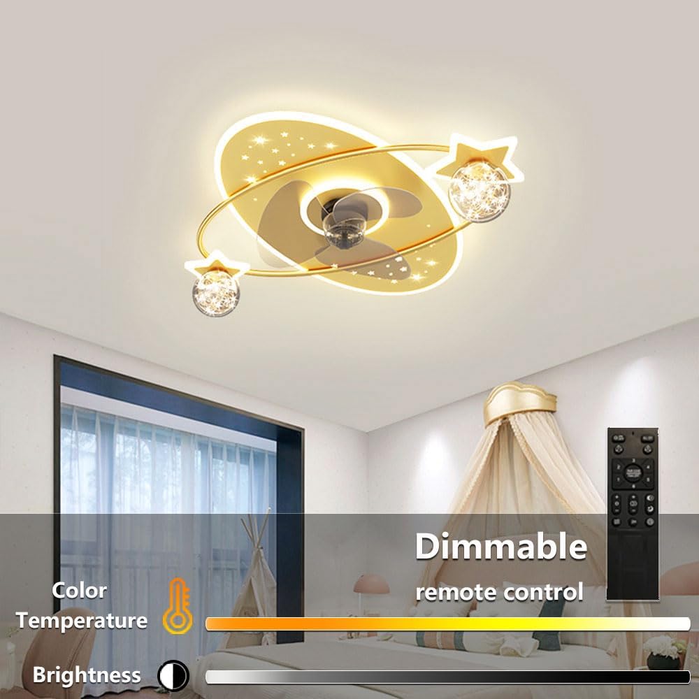 IBalody Dimmable Ceiling Fan Light 50W LED Ceiling Lights Fan Lighting Yellow Ceiling Fan with Lights Remote 6 Speeds Mute Ceiling Fans for Study Room Bedroom Fan Ceiling with Light
