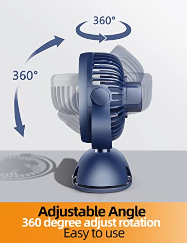 Viniper Rechargeable Clip Fan, Battery Operated Fan : 4 Speeds Strong Wind & 360° Rotation, Sturdy Clamp, Portable Clip on Fan, Quiet and Powerful for Home Office Travel Camping (Blue)