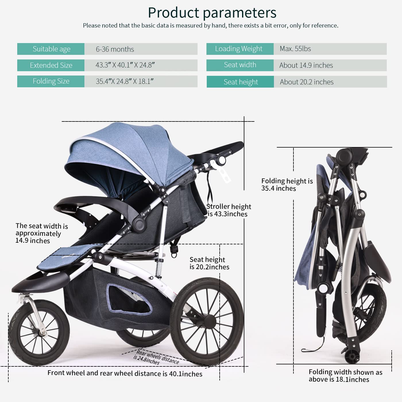 Jogging Stroller Fold City Travel Citi Jog Strollers Single Toddler Baby Pram Jogging Compact Urban Ultralight Joggers Beby Carriage Pushchair Stroller Travel System 3 wheels
