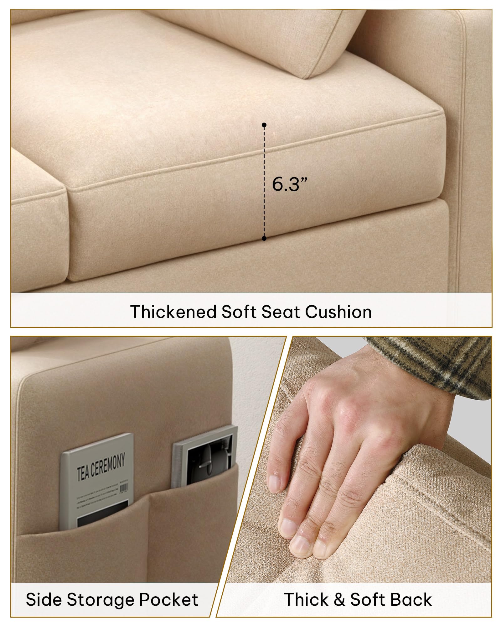 YITAHOME 80" Sofa, Comfy Upholstered Sofa Couch with Extra Deep Seats, Modern 3-Seater Couch Sleeper with Side Pocket, Loveseat for Living Room Apartment Office, Easy Assembly, Beige
