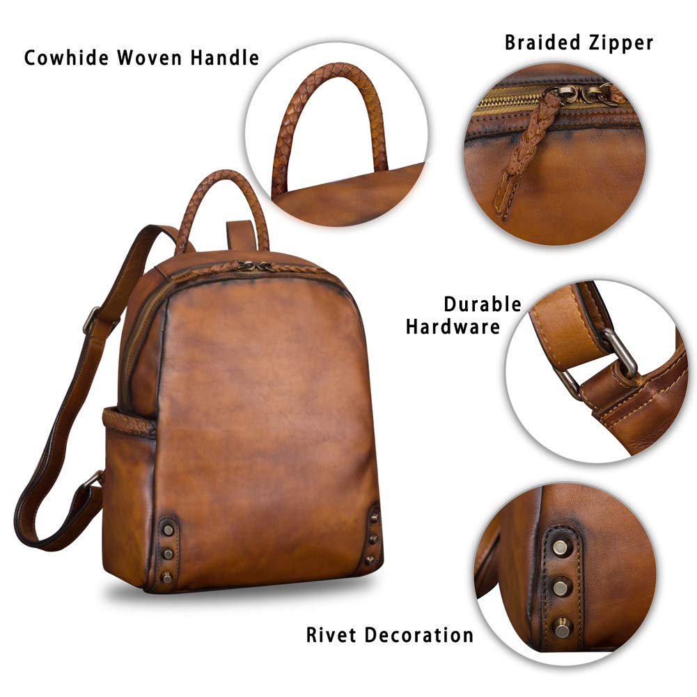 IVTG Genuine Leather Backpack for Women Vintage Real Leather Knapsack Purse Rucksack Fashion Daypack Bag High Capacity (Brown)