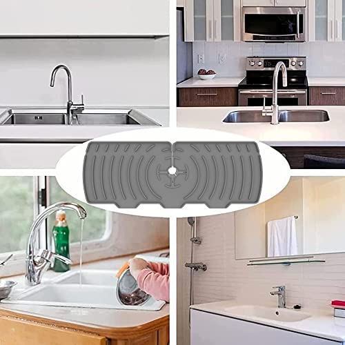 Silicone Faucet Handle Drip Catcher Tray,Sink Mat、Sink Protectors for Kitchen Sink Accessories Sponge Holder,Drip Protector Splash Countertop,Bathroom Faucet Accessories Drying Pad (Gray 1PCS)