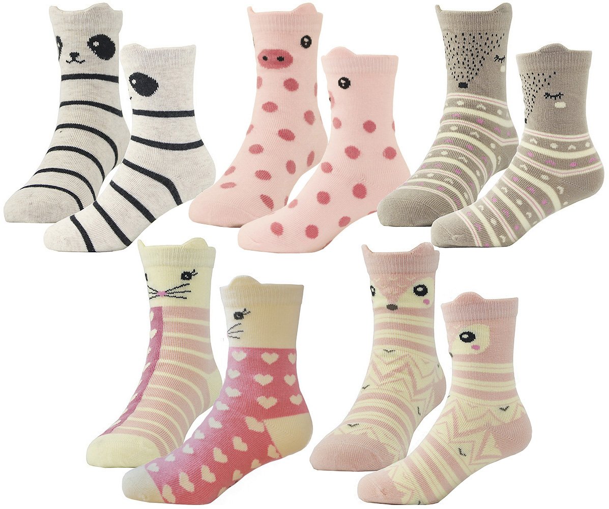 Hzcojulo Kids Toddler Big Little Girls Fashion Cotton Crew Cute Socks -5 Pairs Gift Set,Multicolor-BOV,Shoe size 13-3.5/L/7-10 Years