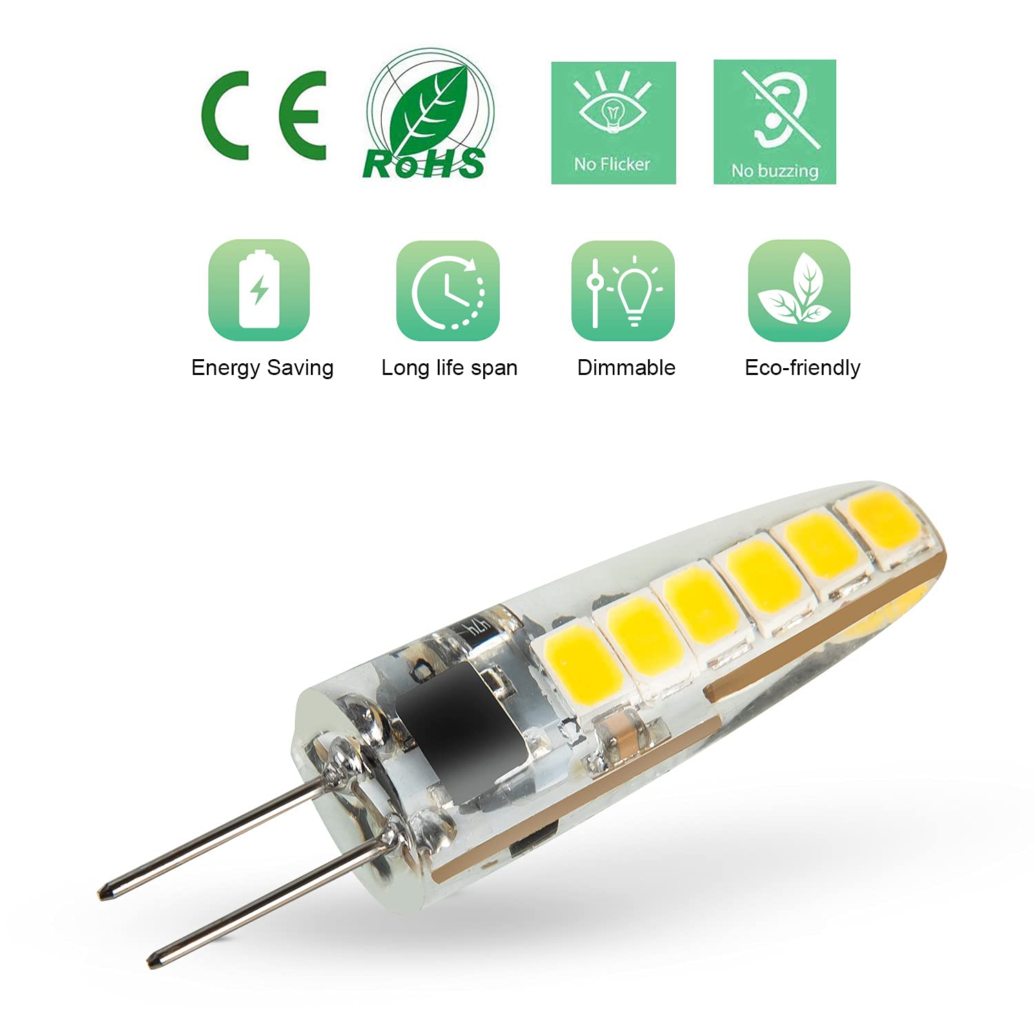 KAIQI G4 LED Bulb Dimmable AC 110-130V G4 Bi-Pin Light Bulb 3W (30W Halogen Bulb Replacement) 6000K Daylight White, 6 Pack