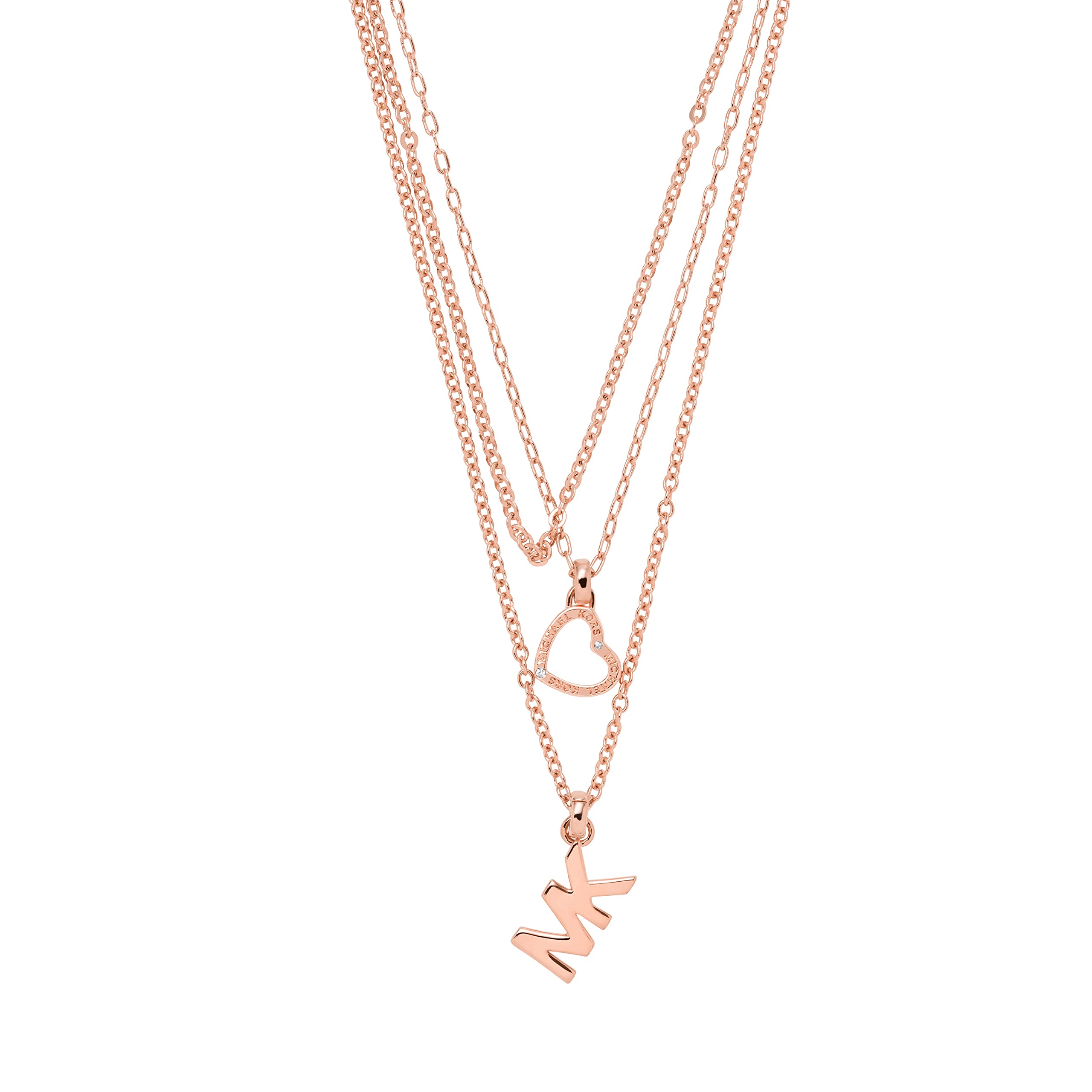 Michael Kors Brass Layered Heart Necklace for Women, Color: Rose Gold (Model: MKJ7806791)