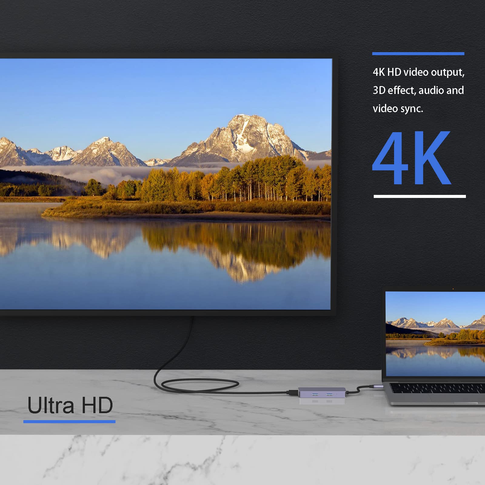 USB C Hub Dual Dsplay, USB C to HDMI Adapter with USB3.0, HDMI, PD, SD/TF Slot Compatible with MacBook Air/Pro/iPad Pro/Lenovo/Dell