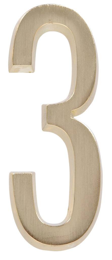 Hillman 843353 Distinctions Address Plaque Number 3 Three Self Adhesive Sign, Brushed Brass Metal, 4x3.5 Inches 1-Sign
