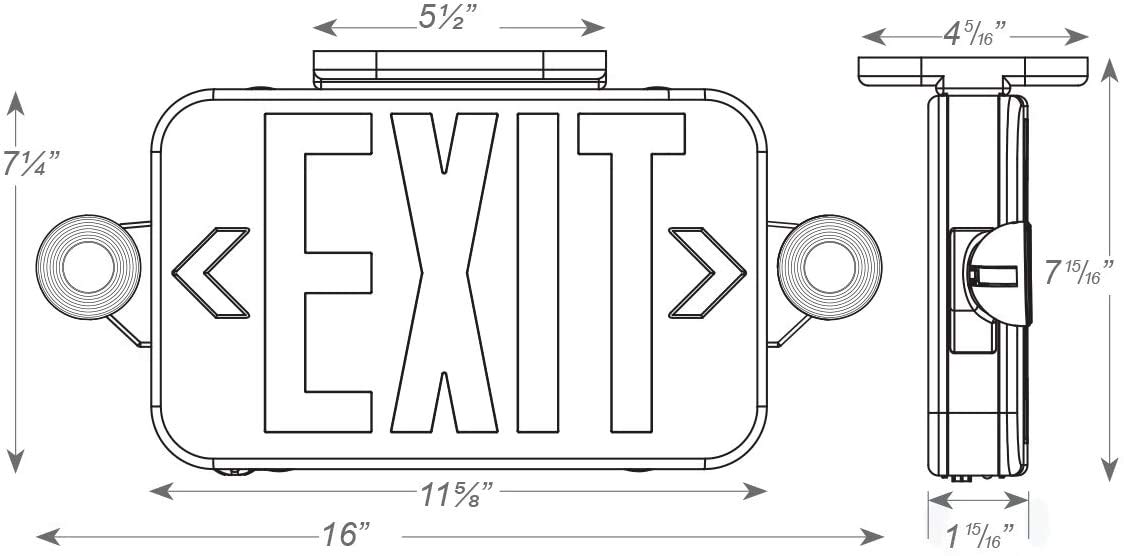 Litufine Exit Sign with Emergency Lights, Two LED Adjustable Head Emergency Exit Light, Exit Sign for Business (1-Pack)