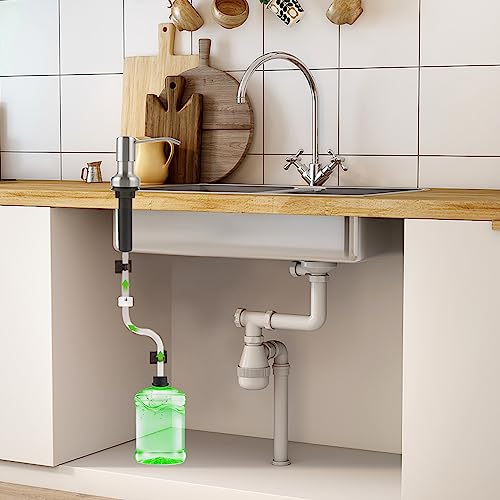 Soap Dispenser for Kitchen Sink, Sink Soap Dispenser with Longer Threaded Shaft Shank, 47" Extension Tube Connects Directly to Dish Soap Container, Wider Pump Head Base (Brushed Nickel)