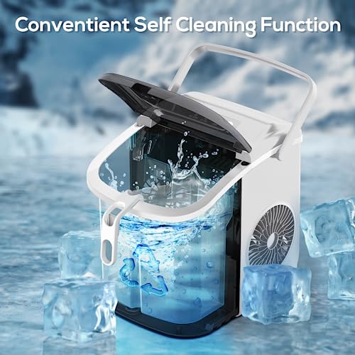 ZAFRO Ice Maker Countertop, Portable Ice Machine with Carry Handle, Self-Cleaning Ice Makers with Basket and Scoop, 9 Cubes in 6 Mins, 26 lbs per Day, Suitable for Kitchen, Camping, Party (White)