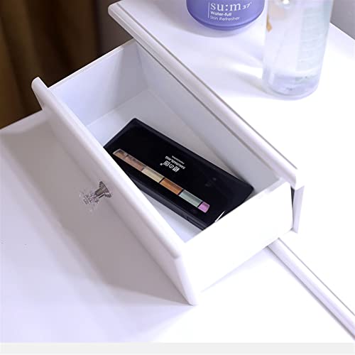 White Lighted Makeup Vanity Set - Makeup Desk with 360° Rotating Oval Mirror and Cushioned Stool - Make-up Vanity Station with Removable Top - Dressing Table with 10 Light Bulbs and 5 Sliding Drawers