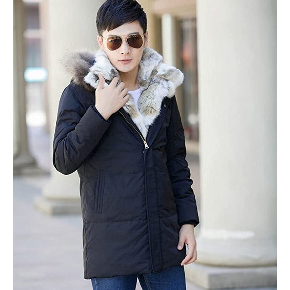 HZCX FASHION Men's Fur Collar Hooded Warm Fleece Lined Down Jackets And Coats 2016091201-385-B-US XL TAG 5XL