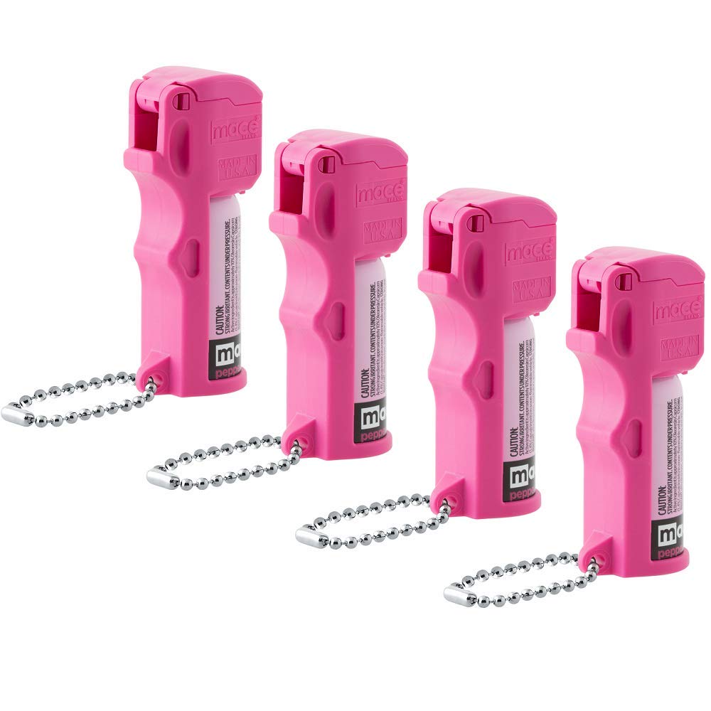 Mace Brand Pepper Spray- Police Strength OC Pepper Formula, UV Detection Dye, and Key Chain, Pocket Style, Hot Pink, for Women, 4-Pack