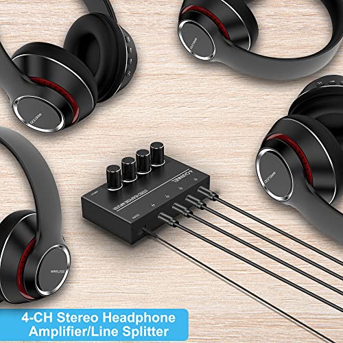 ZUKVYE 4 Channel Headphone Amplifier Stereo Audio Amp, Ultra-Compact Portable Headphone Splitter w/4 3.5MM Headphones Output Jack and 3.5MM Audio Input