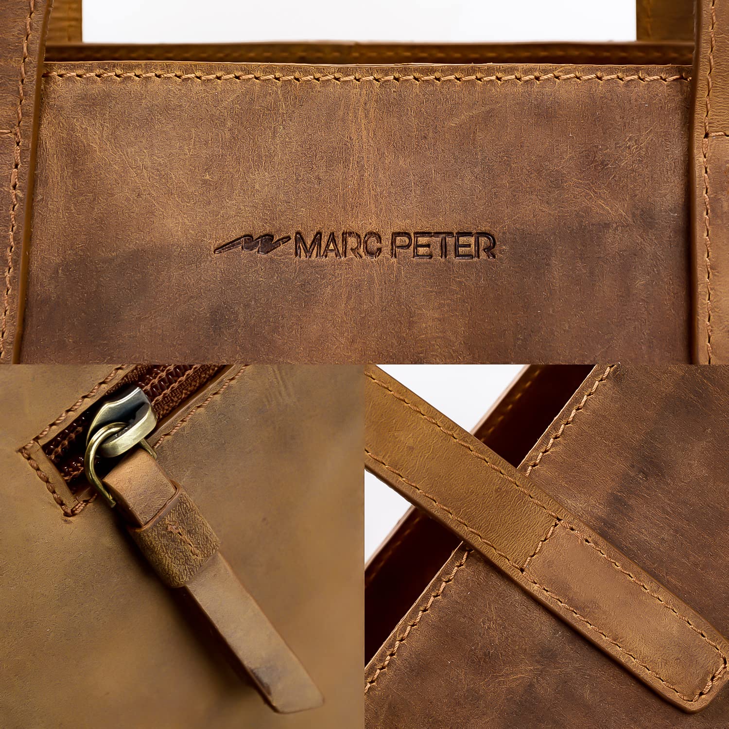 MARC PETER Rosie Hunter Leather Tote Bag for Women | Top Handle Satchel | Women Fashion Shoulder Bag Tan