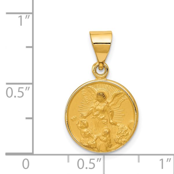 IceCarats 18K Yellow Gold Guardian Angel Medal Necklace Protect Us Cherub Pendant Religious Charm 22.5mm x 13.75mm Only