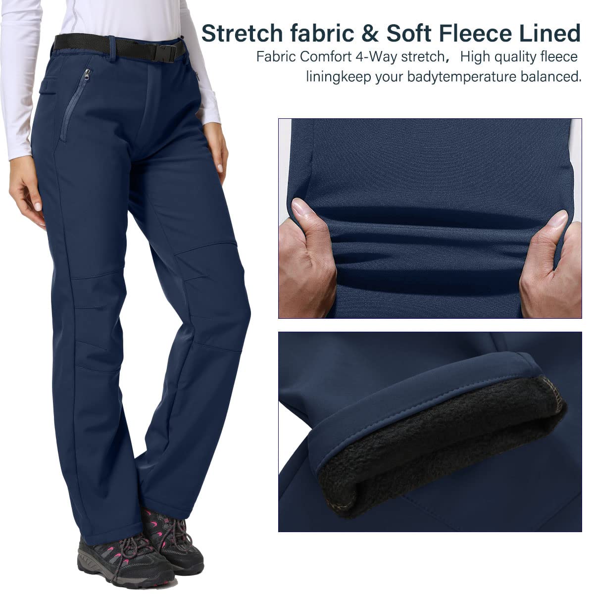 Jessie Kidden Women's Waterproof Pants Hiking Ski Snow Fish Fleece Lined Insulated Outdoor Golf Travel Pant (801F Blue S 6)