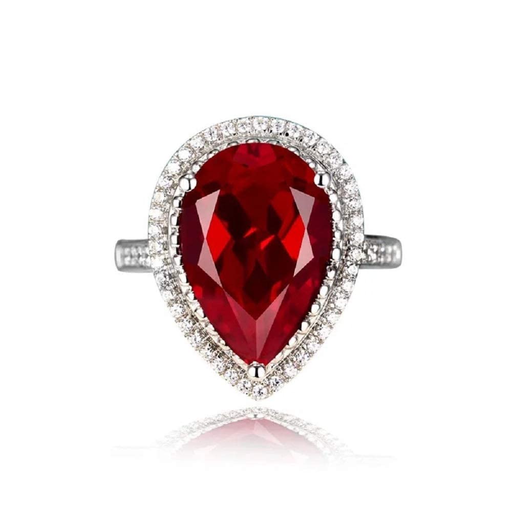 Luxury Jewelry Fashion S925 Sterling Silver Heart Ruby Promise Ring High End Simulated Diamond Women's Wedding or Engagement Ring (US Code 5-9) (9)
