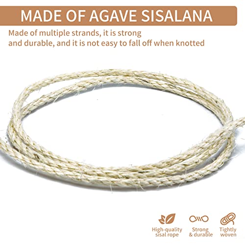 White Sisal Rope 1/4 Inch by 32-Feet for Cat Scratching Post Tree Tower Replacement Repair and Replace, DIY Hemp Twine Rope for Kittens Shelves Furniture Window Bed Perch House Climbing, 6mm by 10m