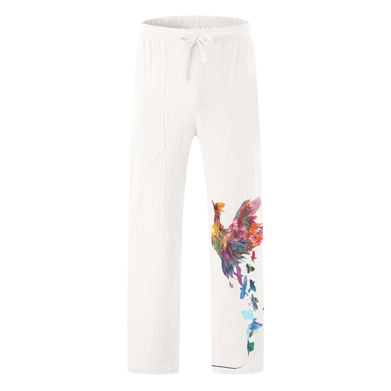 Mens Linen Pants Yoga Beach Simple Print Casual Summer Plus Size Pants Elastic Waist Drawstring Baggy Trousers with