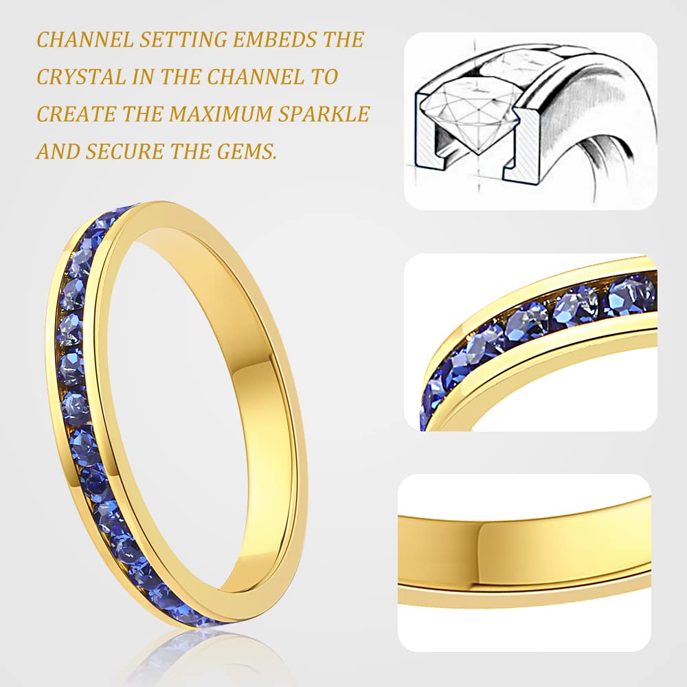 Muses Art Design Birthstone Eternity Band Ring 18K Gold Plated, Stackable Ring with Crystal Birthstone Size 5