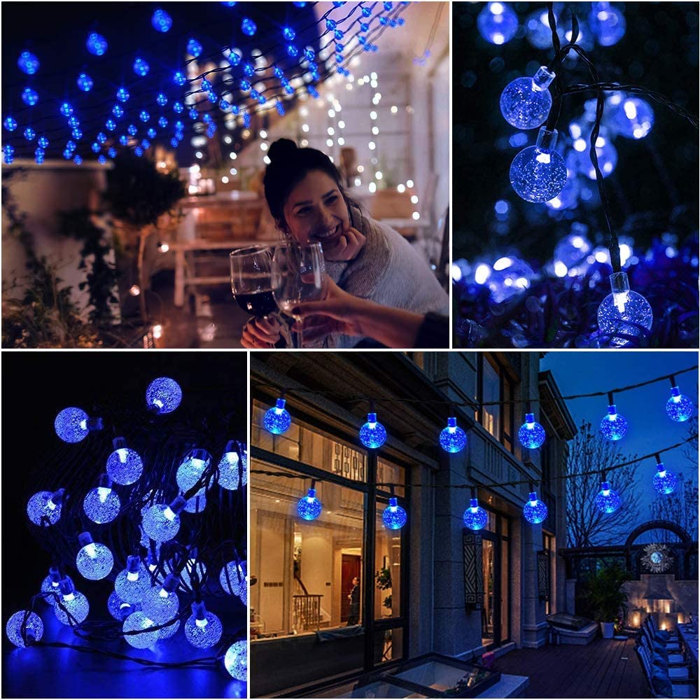QUTTUP Blue String Lights 26ft 50 LED Indoor Outdoor, Plug in Fairy String Lights Clear Wire, 8 Modes Waterproof Christmas Tree Lights for Xmas Tree Party Bedroom Room Wall Decoration
