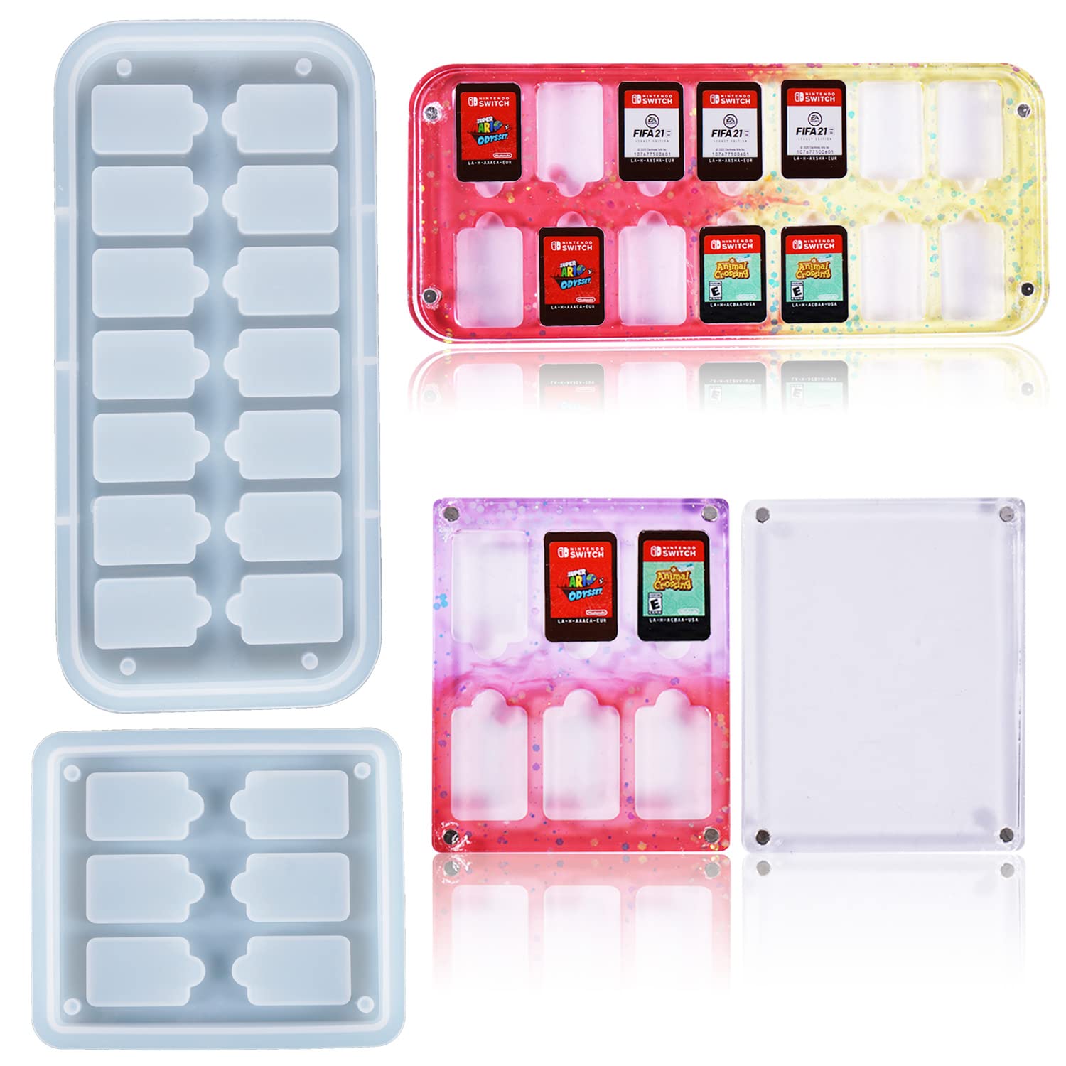 LUXWIN Game Card Case Resin Molds for Nintendo Switch Games,Silicone Game Storage Case Box Mold for Nintendo Switch, Transparent Acrylic Game Storage Box for Switch NS NX (6 Slots and 14 Slots)