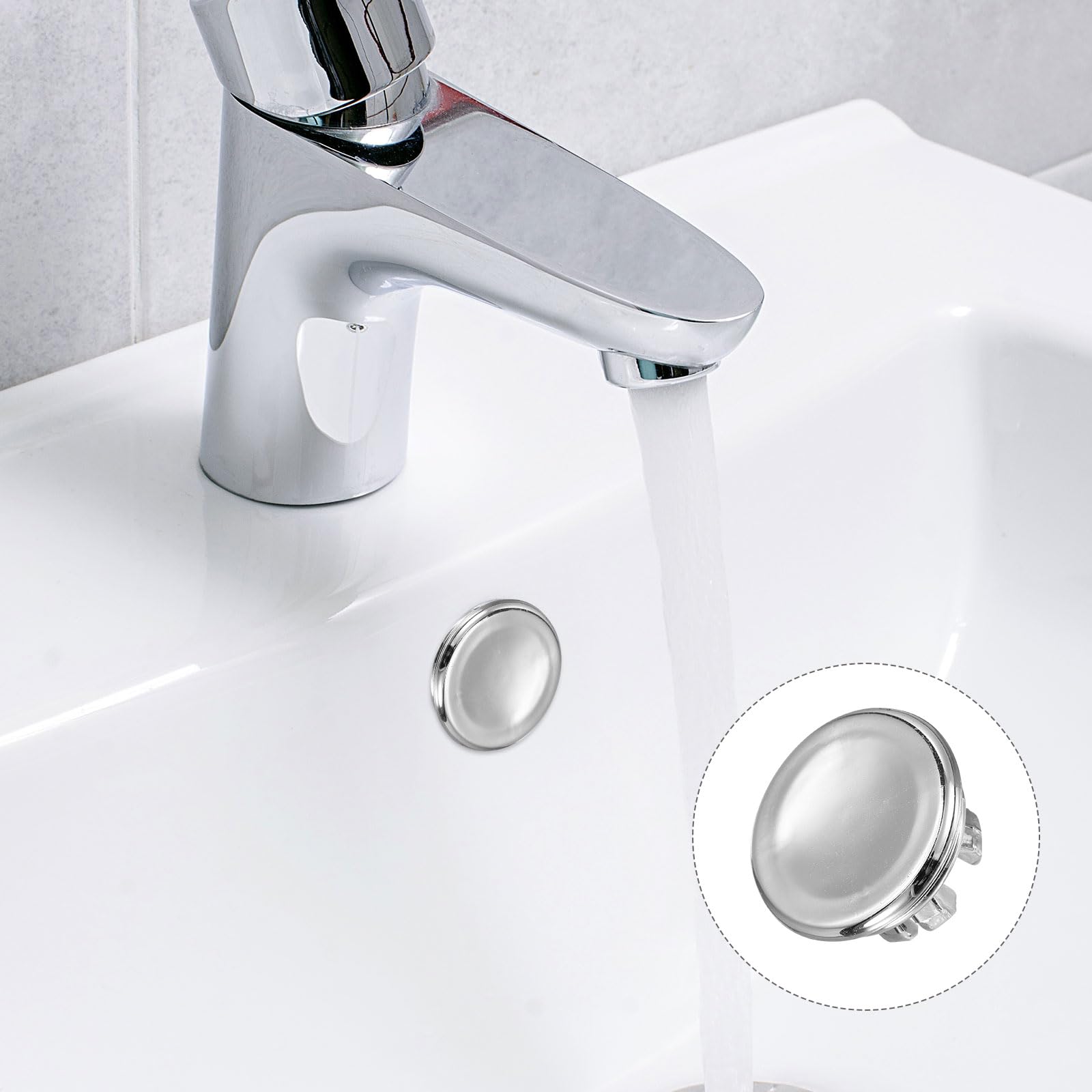 uxcell 8pcs Sink Overflow Rings, Bathroom Kitchen Basin Trim Bath Sink Hole Round Double Layer Plastic Overflow Drain Cover Insert in Hole (Silver Tone)