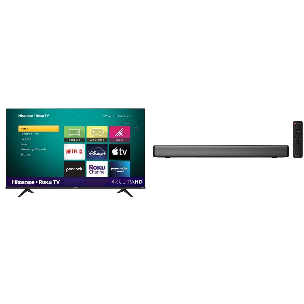 Hisense 65-Inch Class R6 Series Dolby Vision HDR 4K UHD Roku Smart TV with Alexa Compatibility (65R6G, 2021 Model) & HS214 2.1ch Sound Bar, HDMI ARC/Optical/AUX/USB, 3 EQ Modes