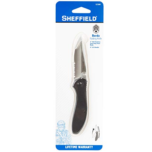 Sheffield 12164 Berda Assisted Open Knife, 3 Inch Blade EDC Knife, for Survival Gear, Self Defense, and More, G10 Handle, Partially Serrated