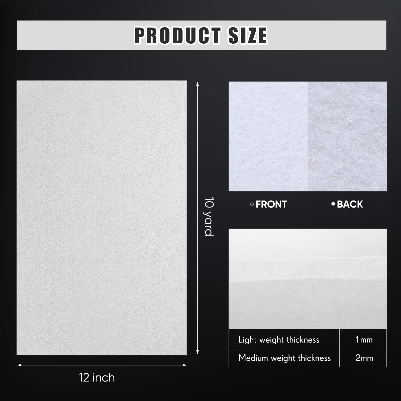 Iron on Fusible Interfacing Fusible Fleece White Polyester Single Sided Interfacing for Shirts Quilts Collars Sewing and Quilting Projects DIY Crafts Supplies (40.5 Inch x 10 Yard, Medium Weight)