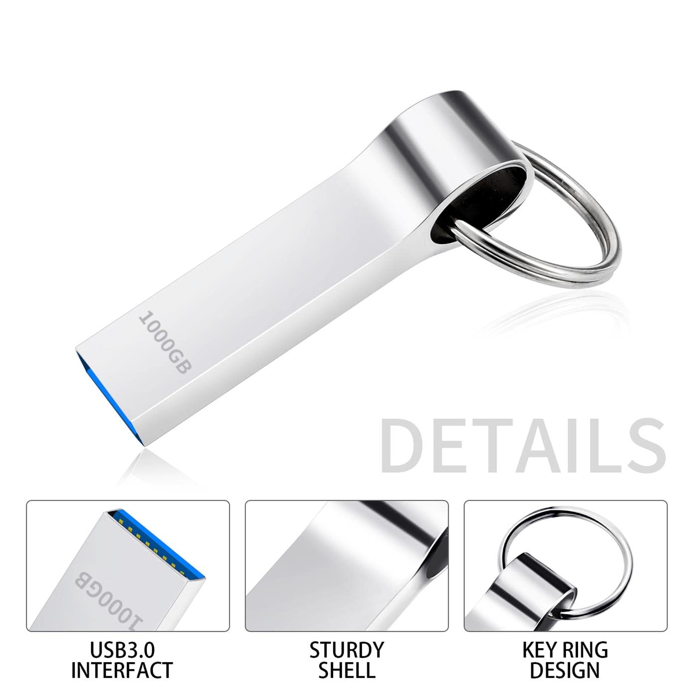 USB Flash Drive 1TB Memory Stick Metal High Speed USB 3.0 Flash Drive Waterproof USB Drive Huge Capacity Thumb Drive Portable USB Stick for Computer/Tablet/Laptop, with Keychain (1000gb)